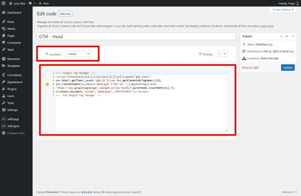 Add Google Tag Manager to Elementor - Easy Method - Hugo Makes